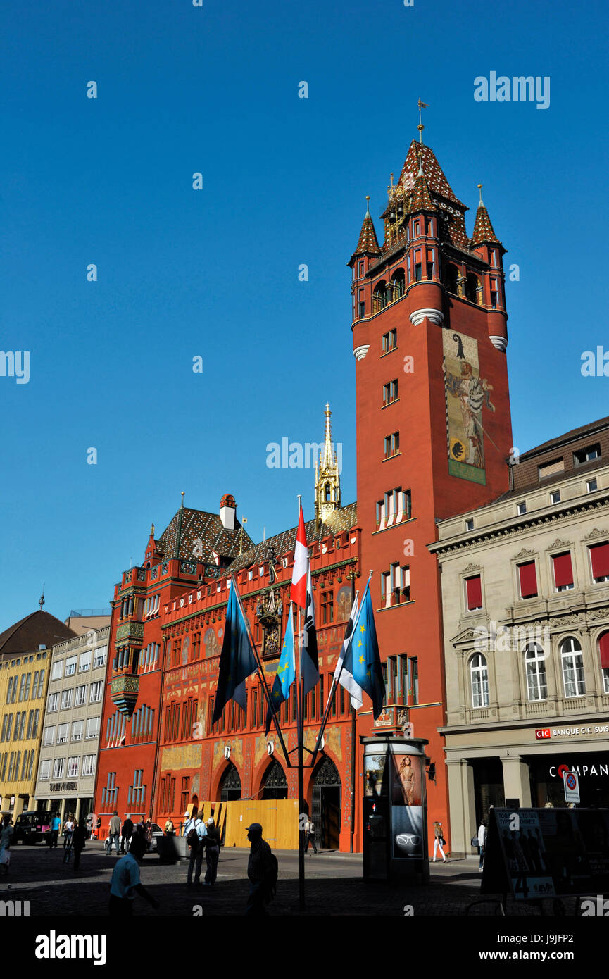 Switzerland, Basel, Marktplatz (Market square), City hall (Rathaus ...