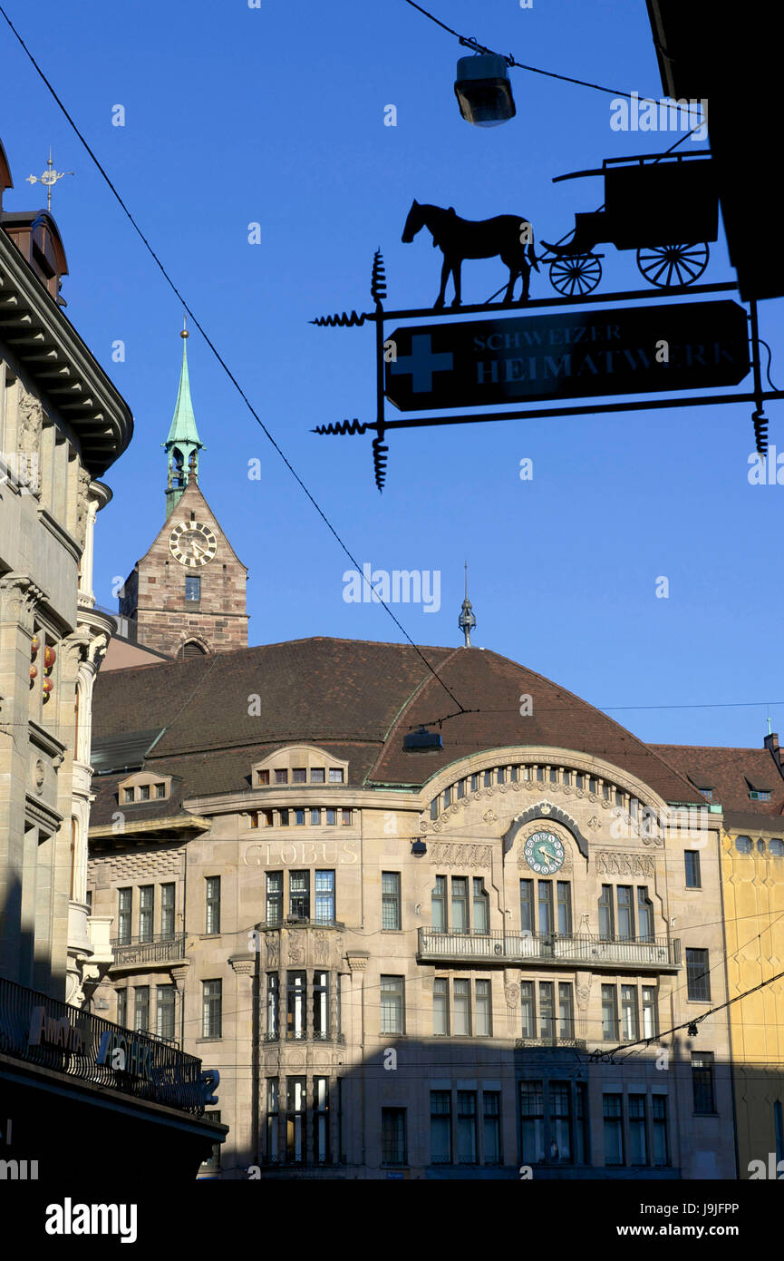 Switzerland, Basel, Marktplatz (Market square), Globus building Stock ...