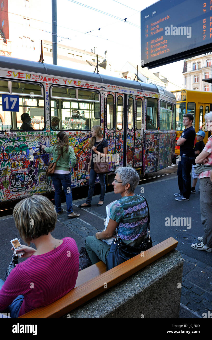 Switzerland, Basel, Tram stop on Marktplatz (Market square Stock Photo ...