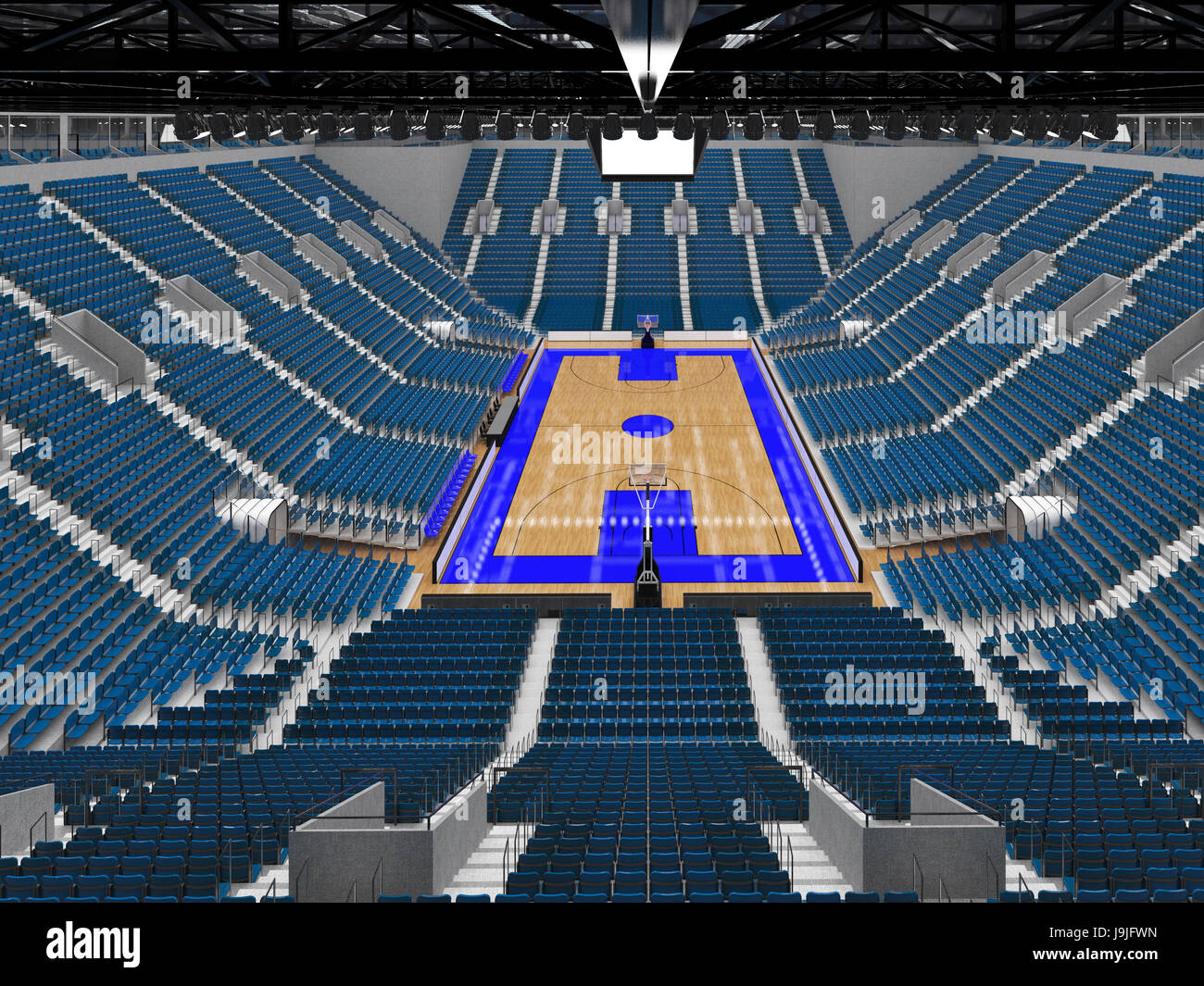 Beautiful sports arena for basketball with gray blue seats and VIP ...