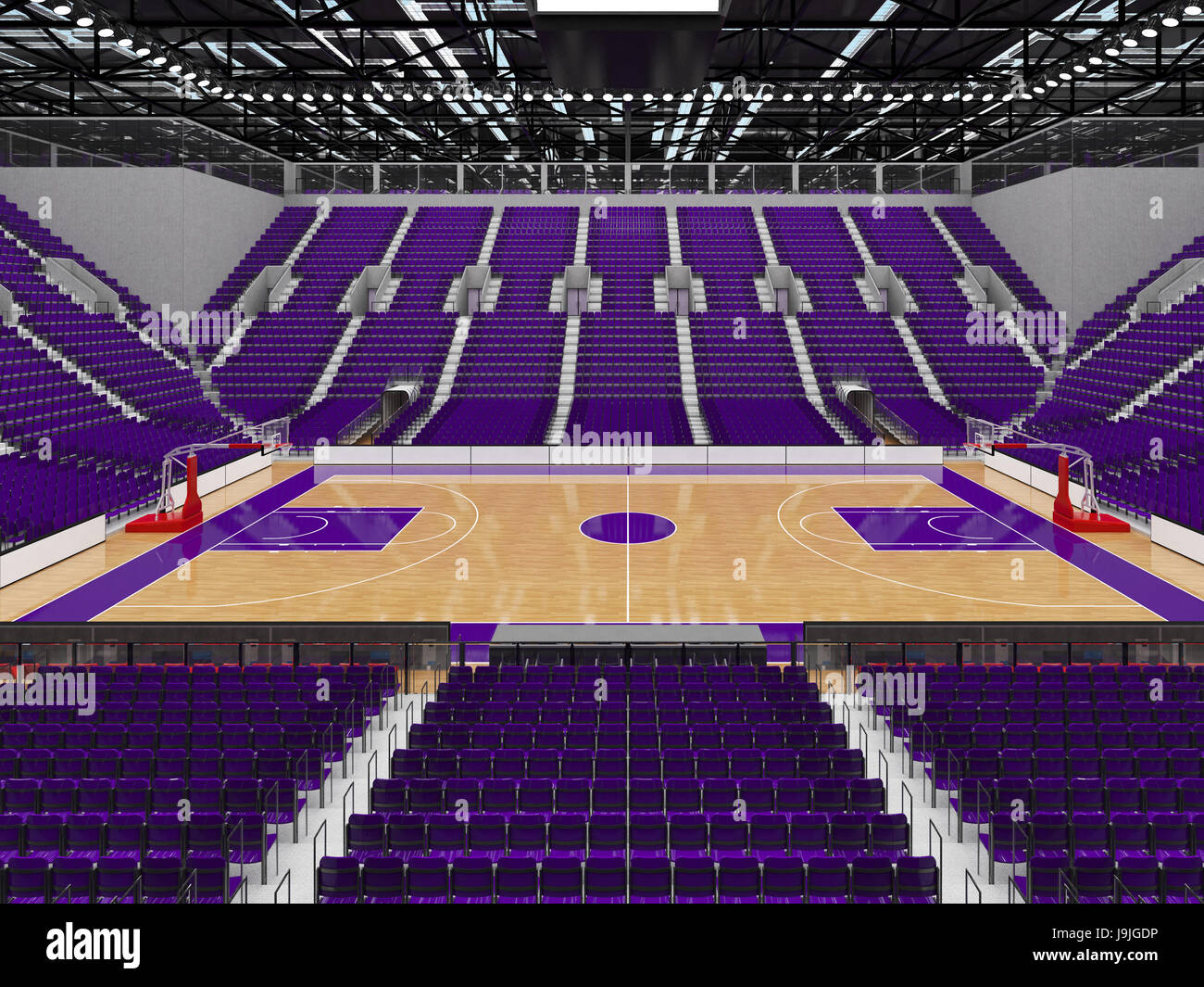 Beautiful sports arena for basketball with purple seats and VIP boxes ...