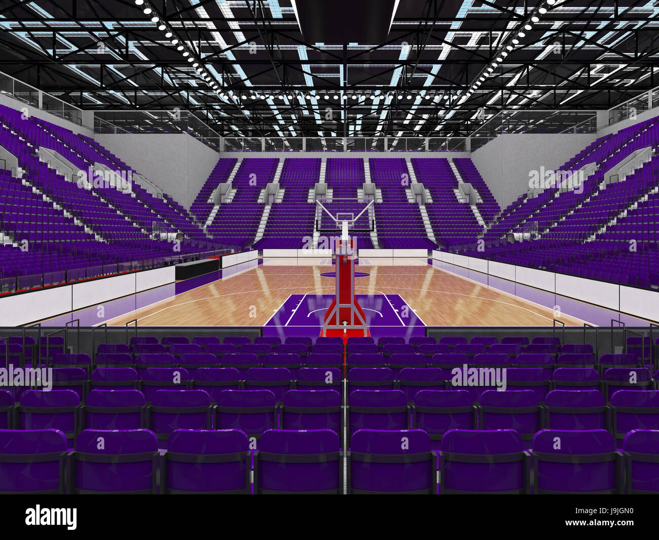 Beautiful sports arena for basketball with purple seats and VIP boxes ...