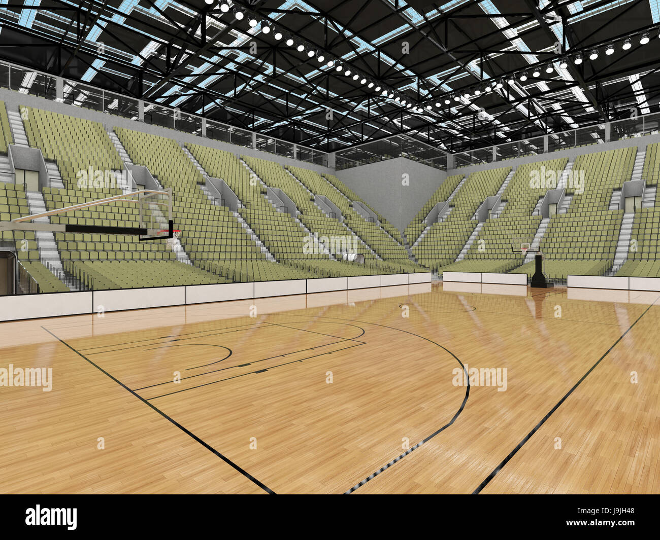 Beautiful sports arena for basketball with olive grey green seats and ...