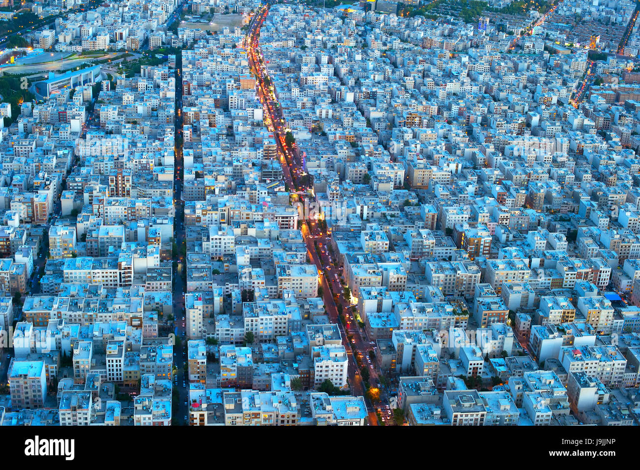 Aerial view of Tehran from Milad Tower at twilight. Iran Stock Photo ...
