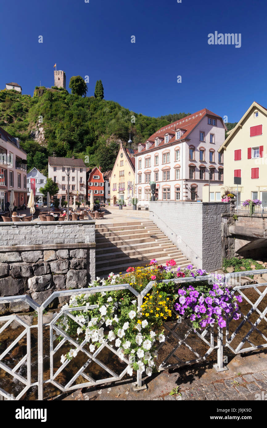 Marketplace and Gutach with view to the castle, Hornberg, Gutachtal ...