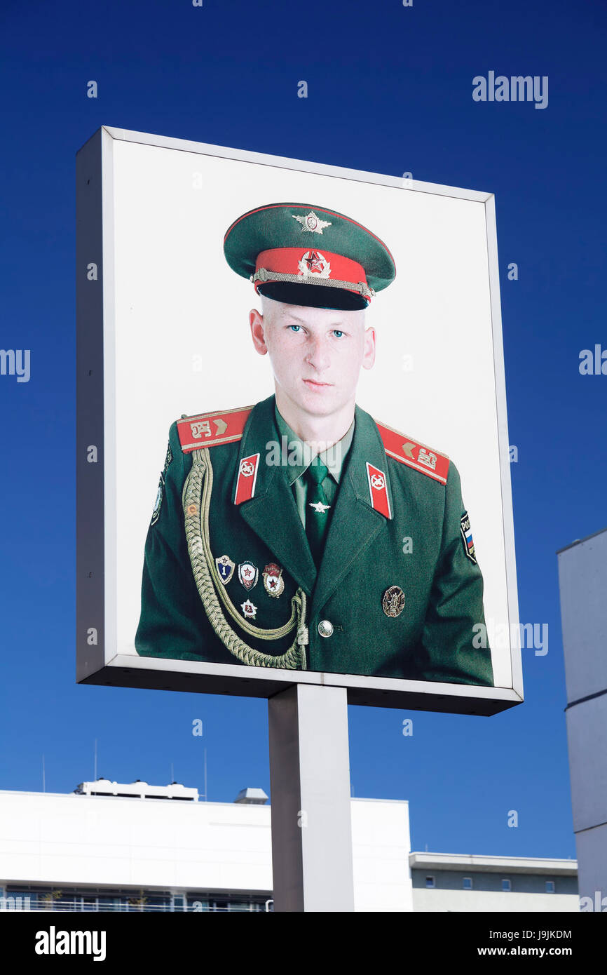 Portrait of a Russian soldier, checkpoint Charlie, Berlin, Germany ...