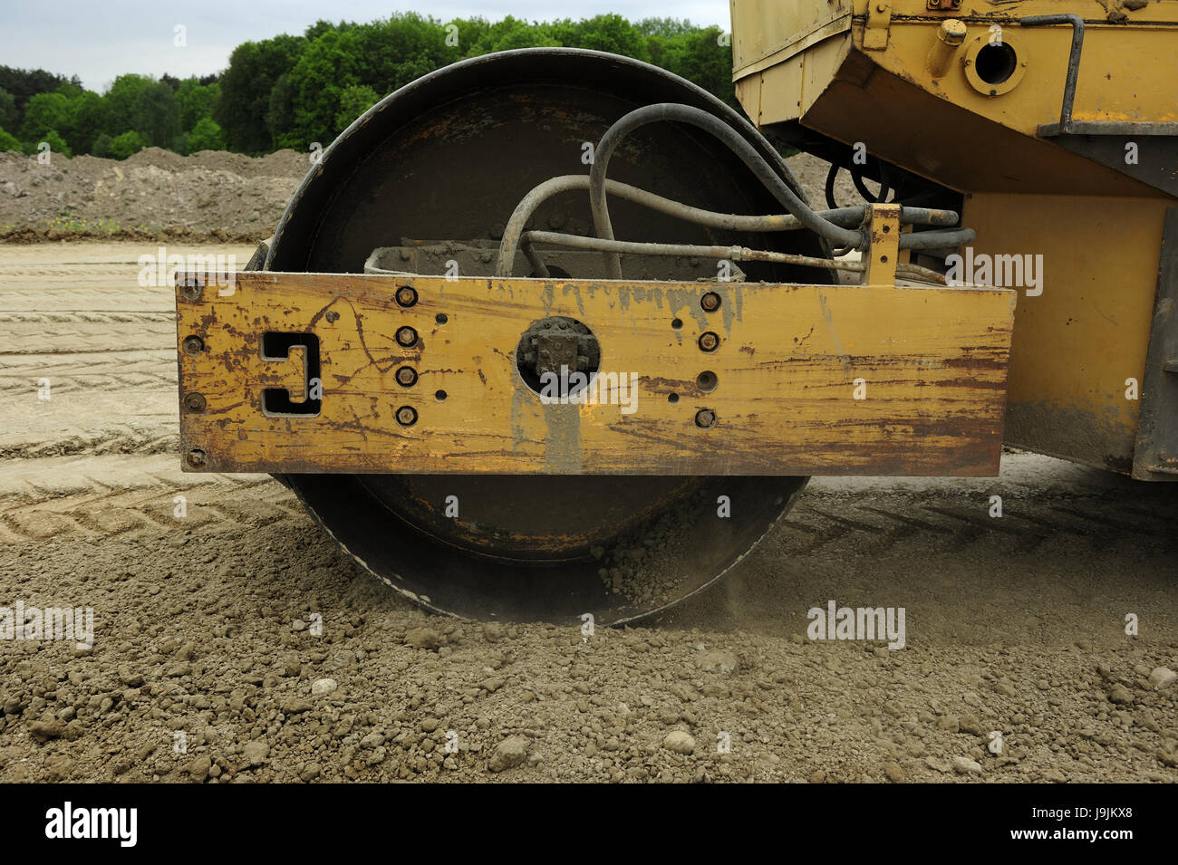 road, paving, hardening, earth, earthworks, machinery, roller, heavy ...