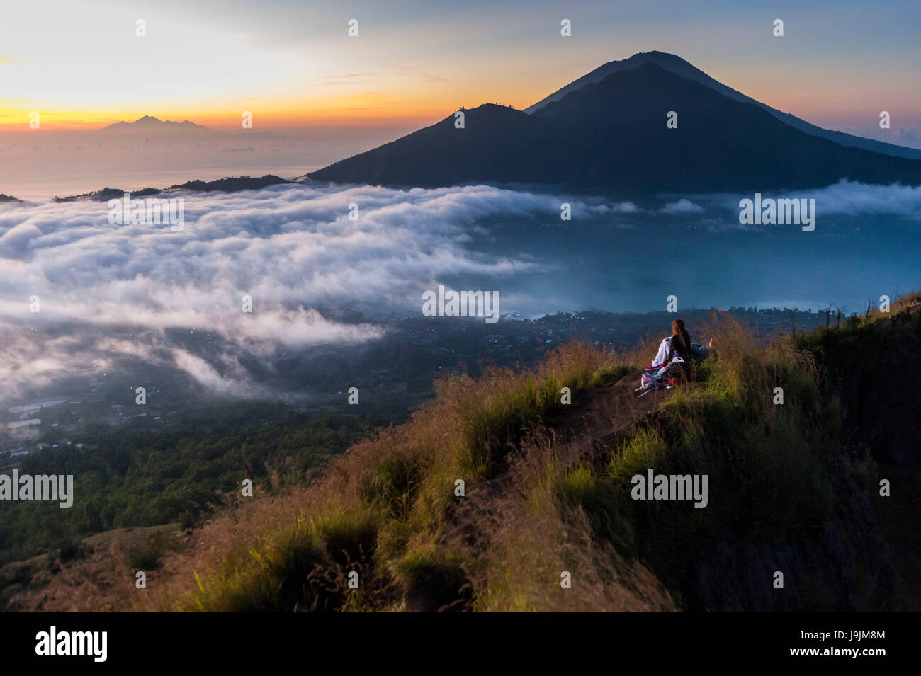 View of the summit of the Gunung Batur on the Gunung Abang and the ...