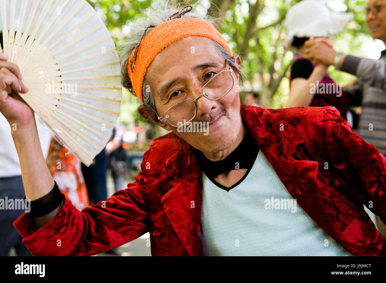 China Shanghai Fuxing park, Chinese with the dance, old man dances with ...