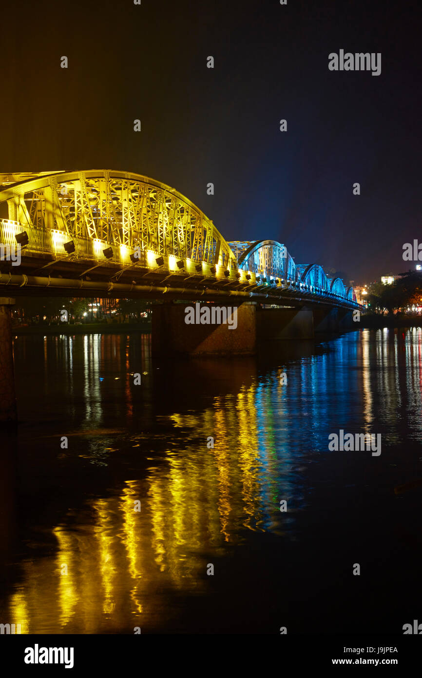 Lights on Trang Tien Bridge across Perfume River, Hue, North Central ...