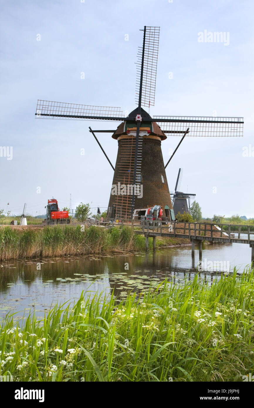 holland, netherlands, windmill, mill, mills, blue, monument, colour ...
