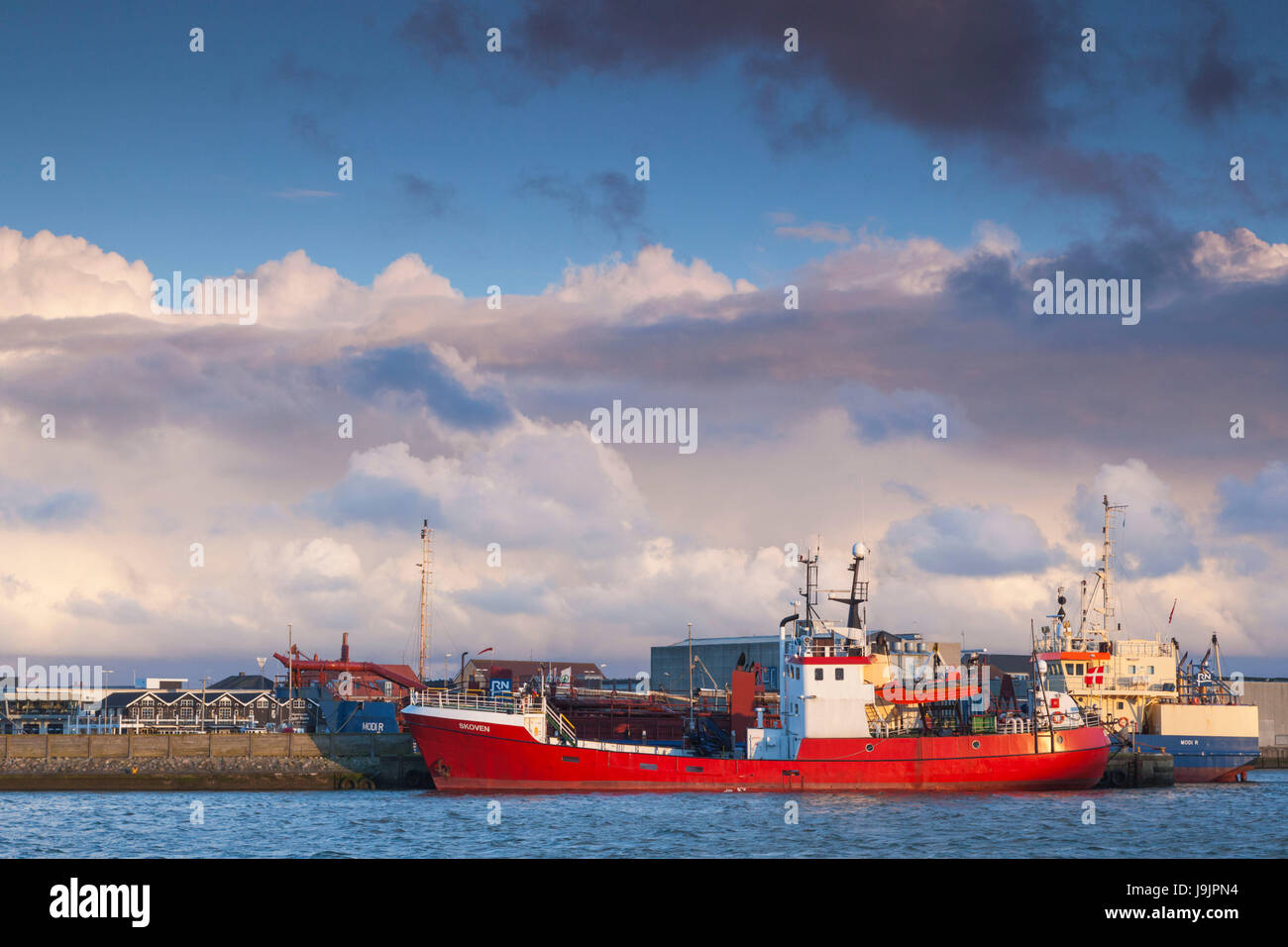 Denmark, Jutland, Danish Riviera, Hvide Sande, port view, dusk Stock ...