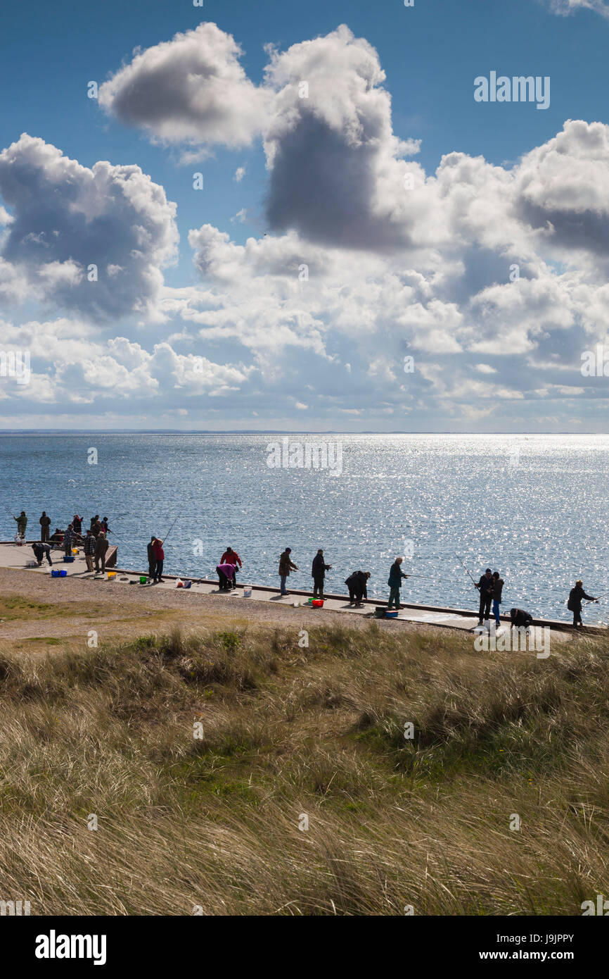 Denmark, Jutland, Danish Riviera, Hvide Sande, fishermen, elevated view ...