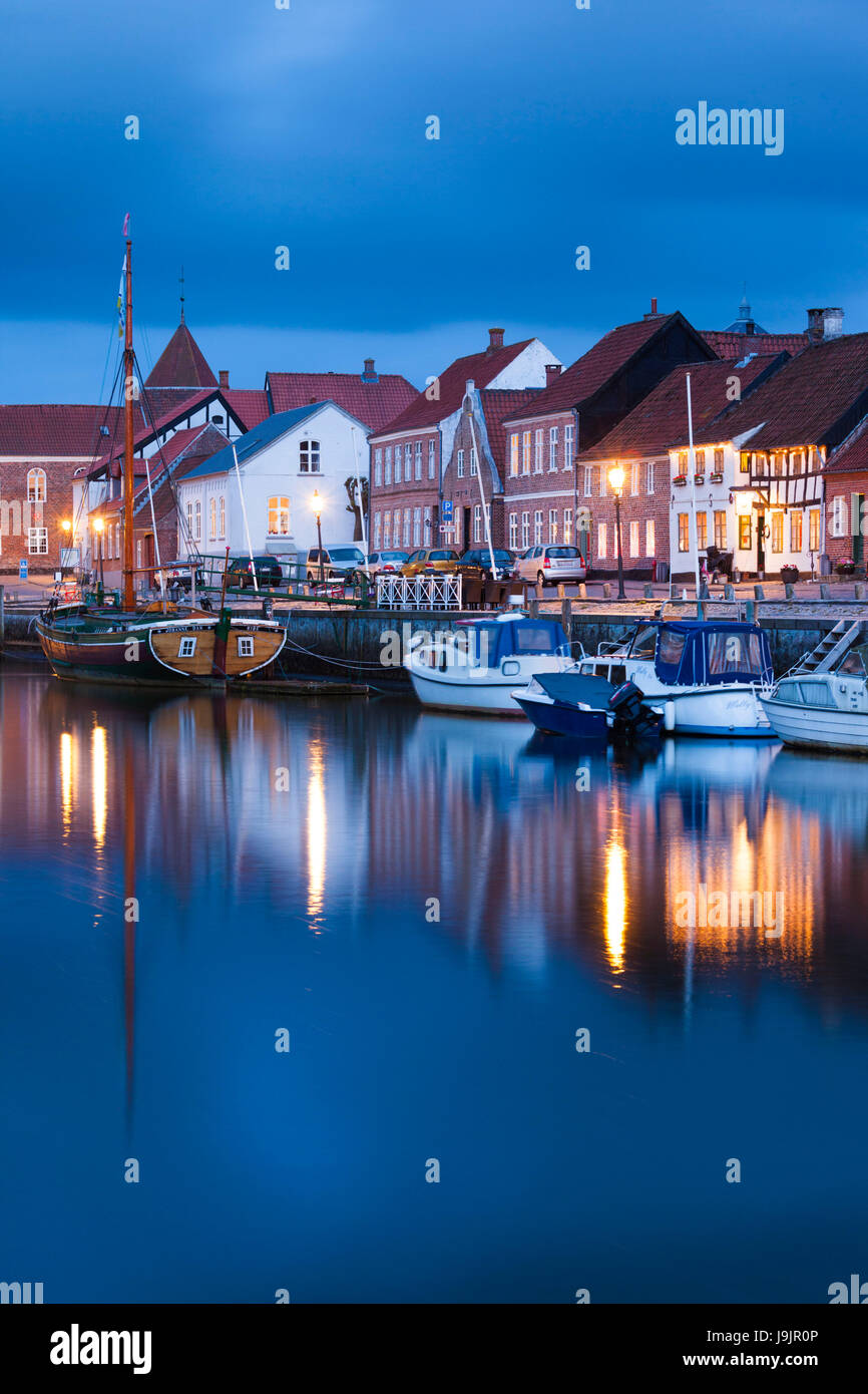 Denmark, Jutland, Ribe, town view from the Ribe River, dusk Stock Photo ...