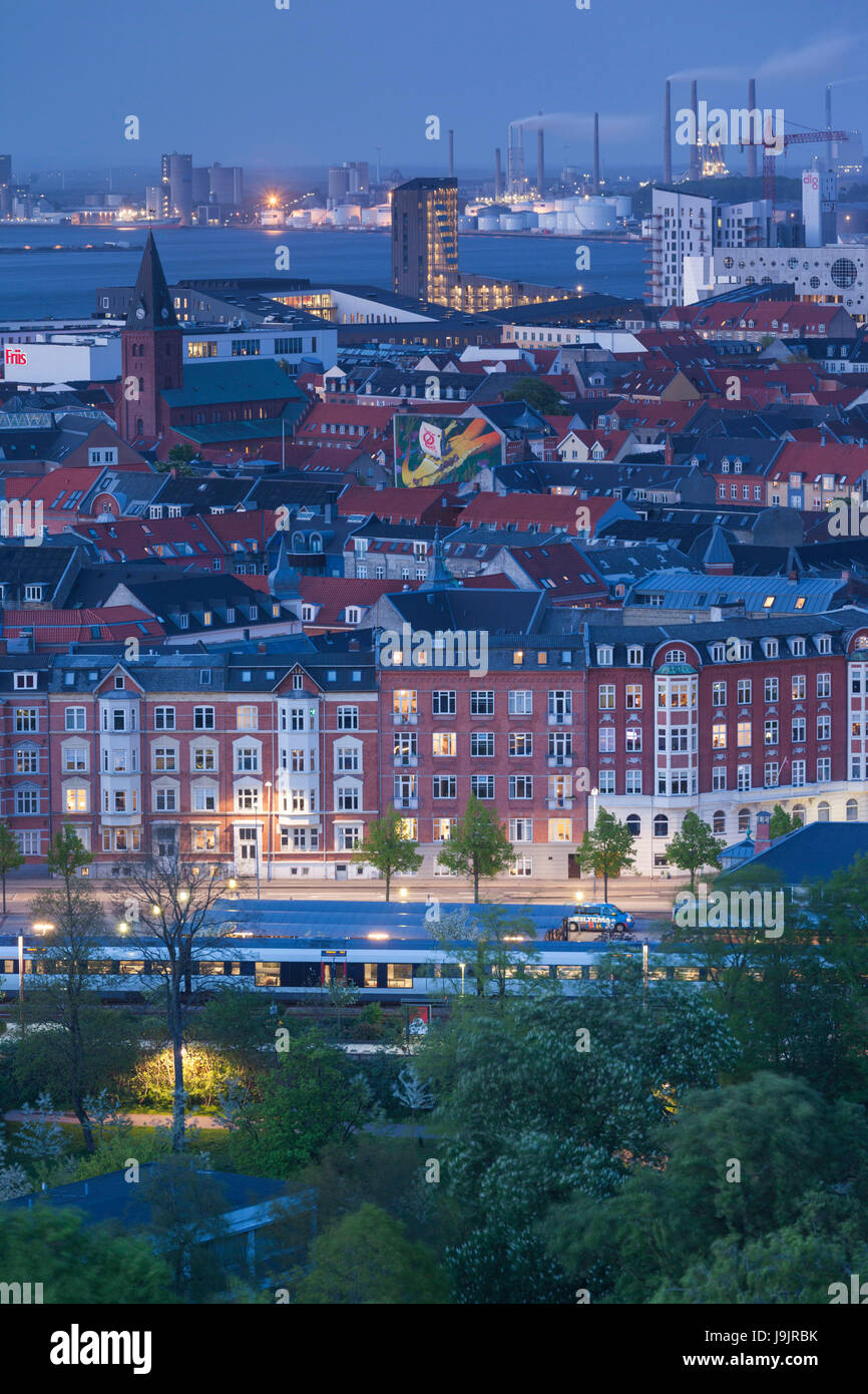 Denmark, Jutland, Aalborg, elevated city view from the south, evening ...