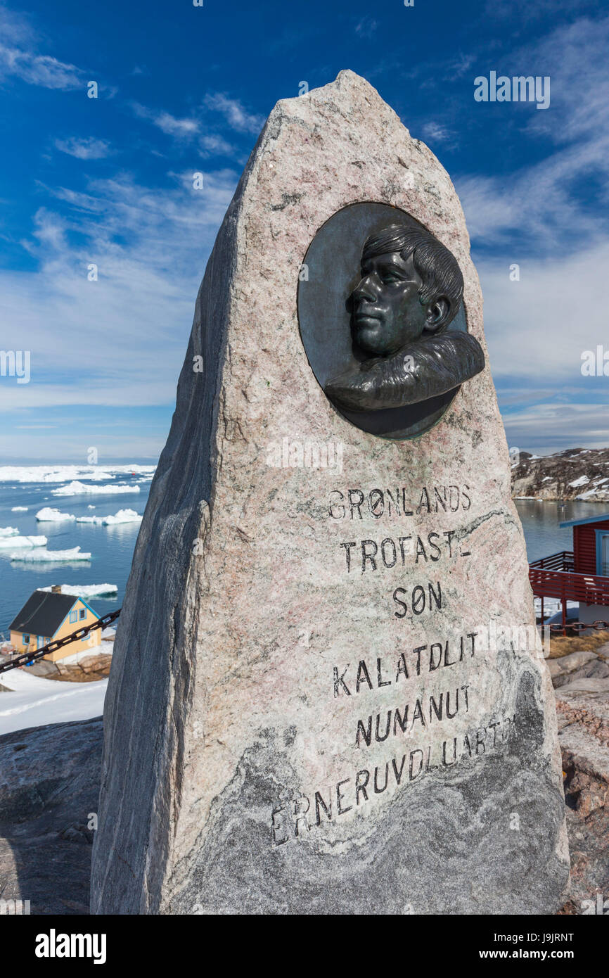 Greenland, Disko Bay, Ilulissat, Knud Rasmussen Memorial Stock Photo ...