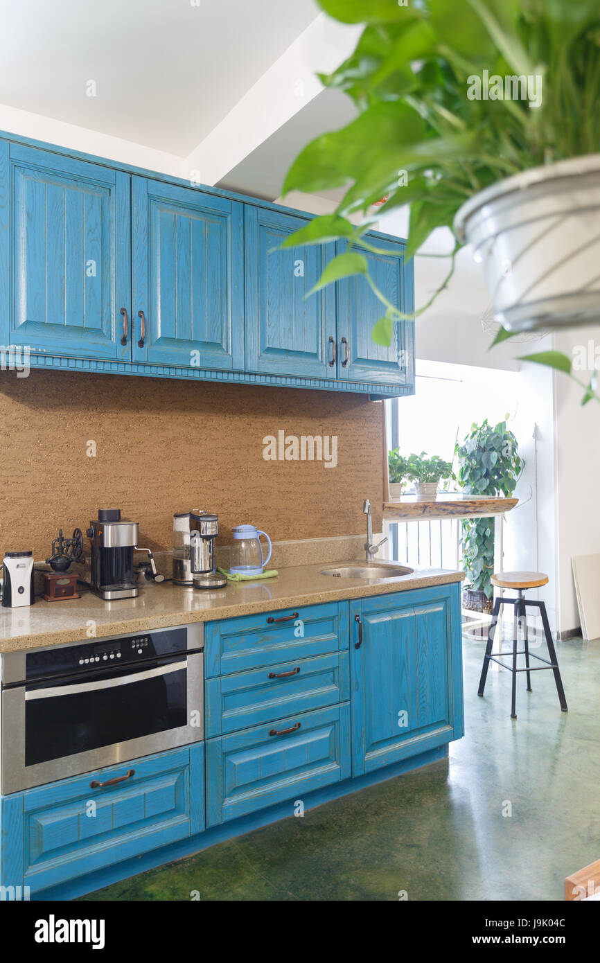 The blue kitchen, interior design Stock Photo - Alamy