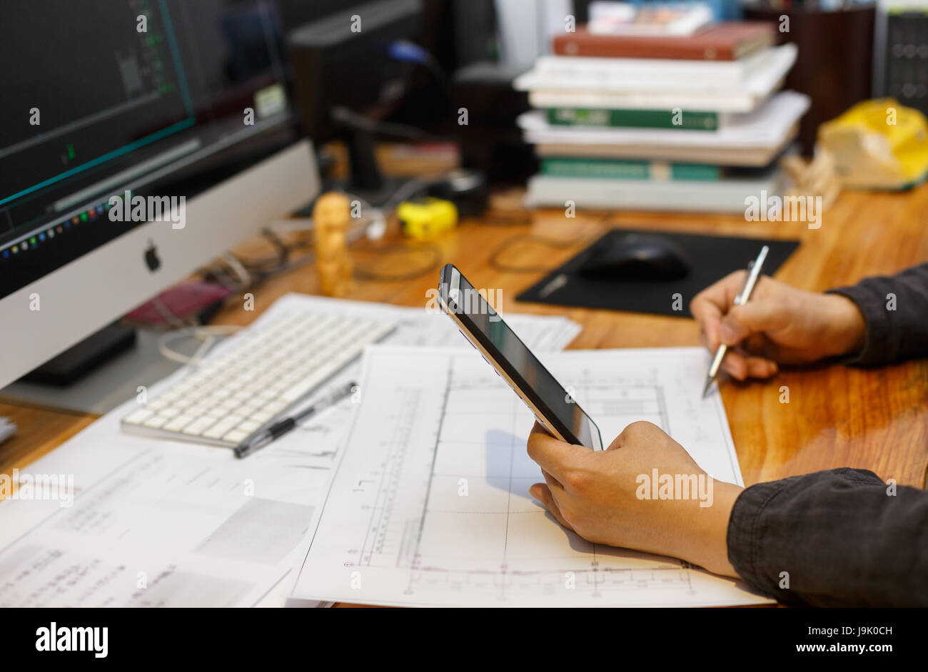 A modern office scene, a man's work scene with a mobile phone Stock ...