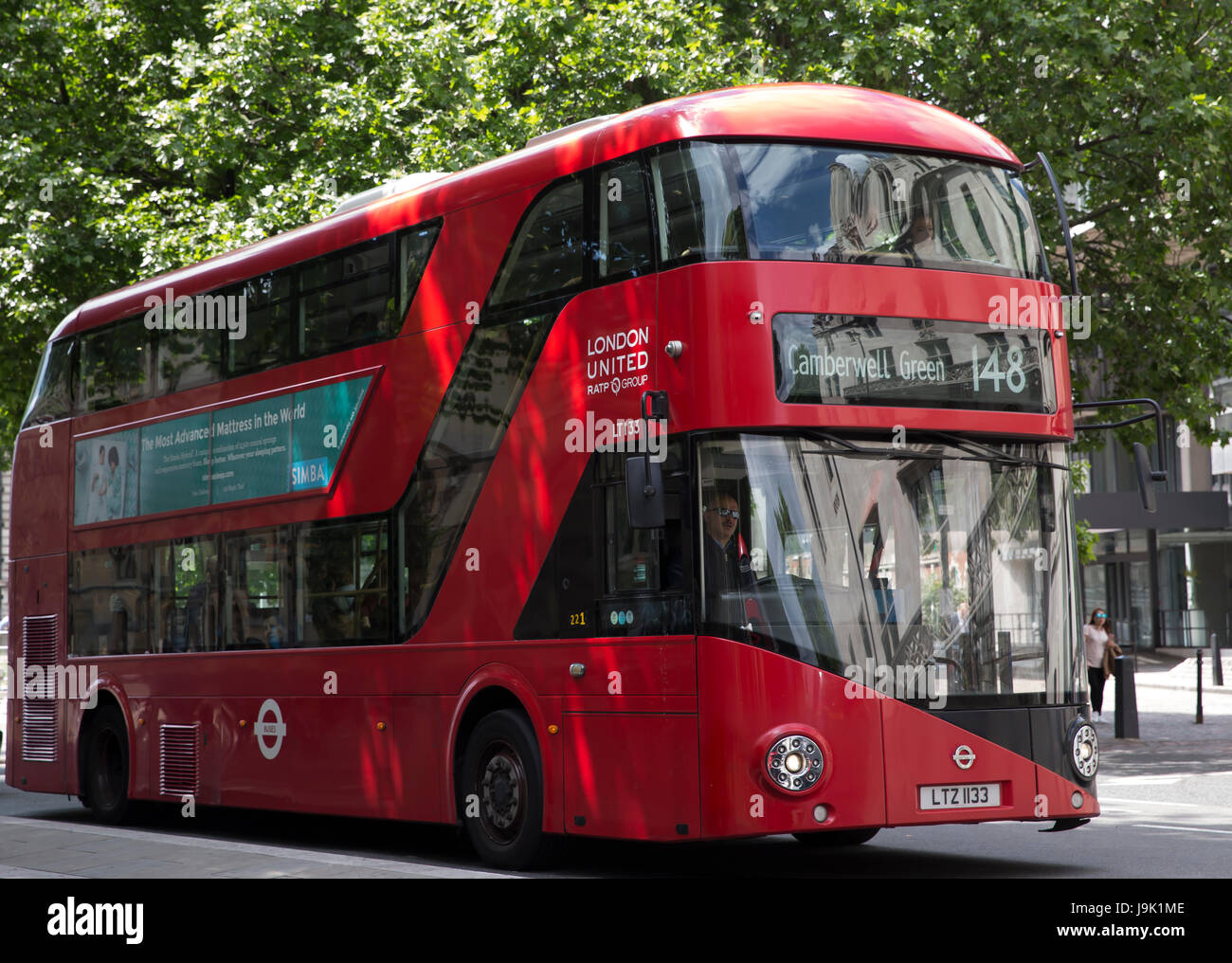 Red London Transport Bus in Trafalgar Square London Stock Photo - Alamy