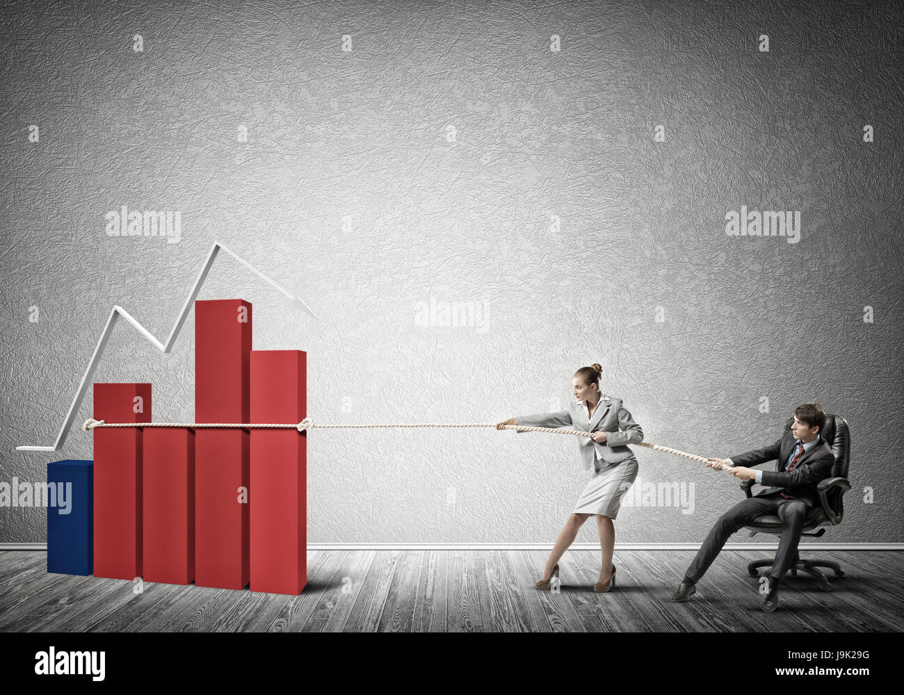 Businesspeople pulling with effort graph growth as a symbol of ...