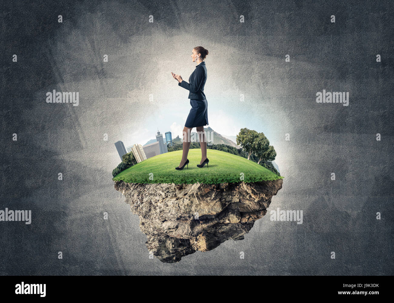 Confident lady boss and modern city as concept of eco green cons Stock ...