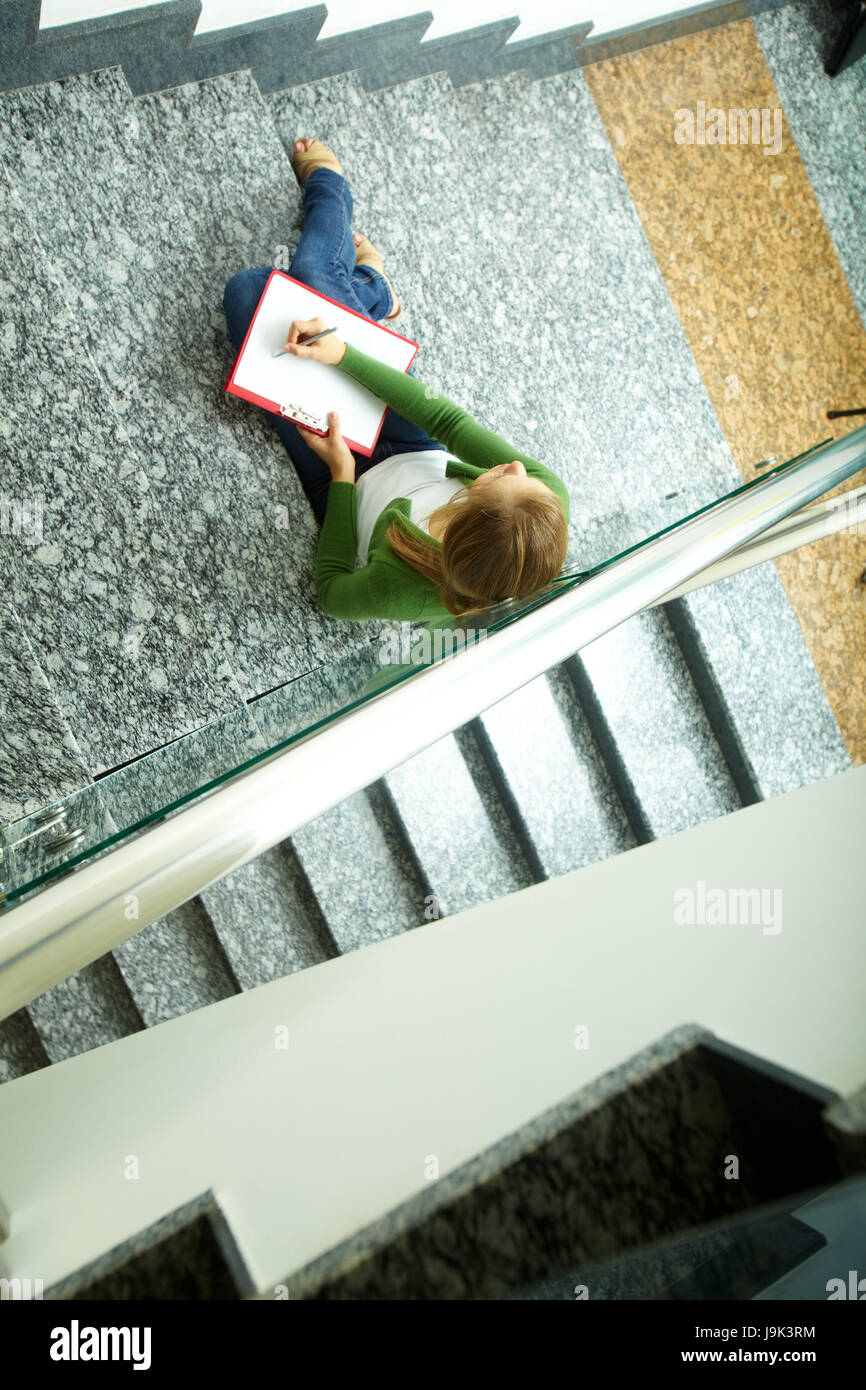 woman, study, stairs, humans, human beings, people, folk, persons ...