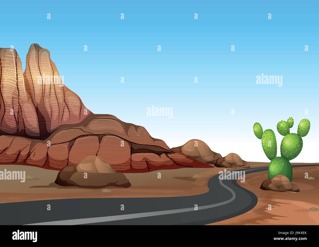Nature scene with empty road in desert land illustration Stock Vector ...
