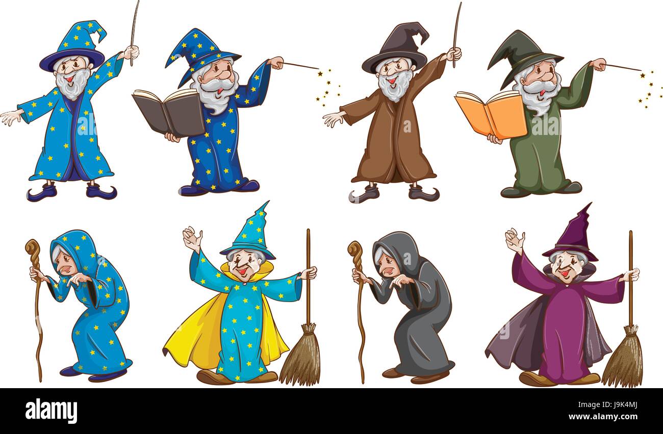 Witch and wizard with magic wand illustration Stock Vector Image & Art ...