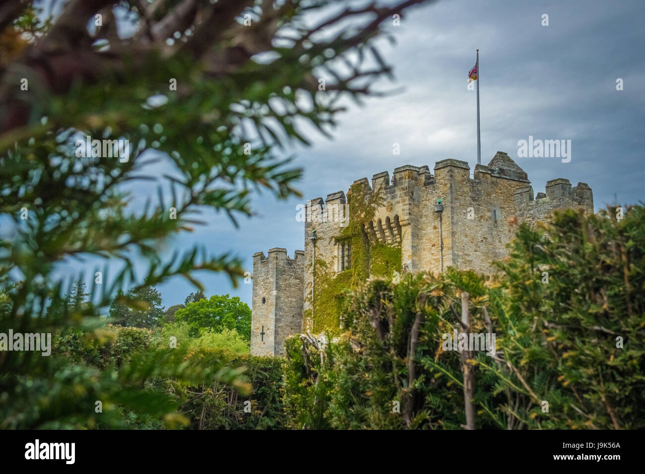 Hever Castle, England - April 2017 : Flag on the top of the tower in ...