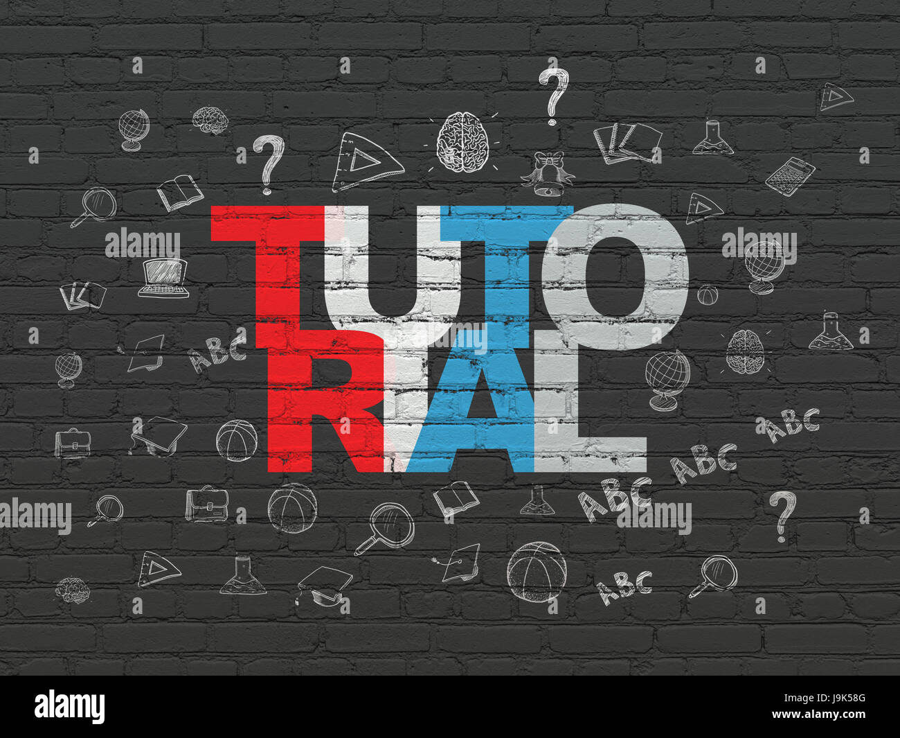 Studying concept: Tutorial on wall background Stock Photo - Alamy