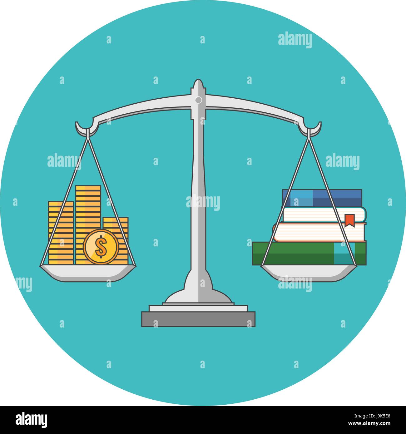 Knowledge is wealth concept. Flat design. Icon in turquoise circle on ...