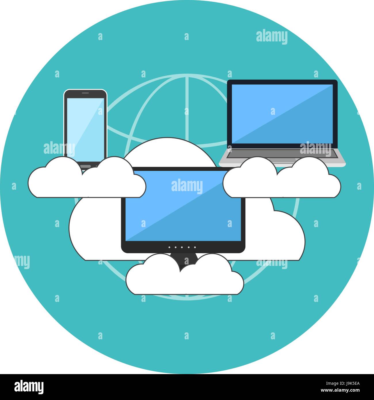 Cloud computing concept. Flat design. Icon in turquoise circle on white ...