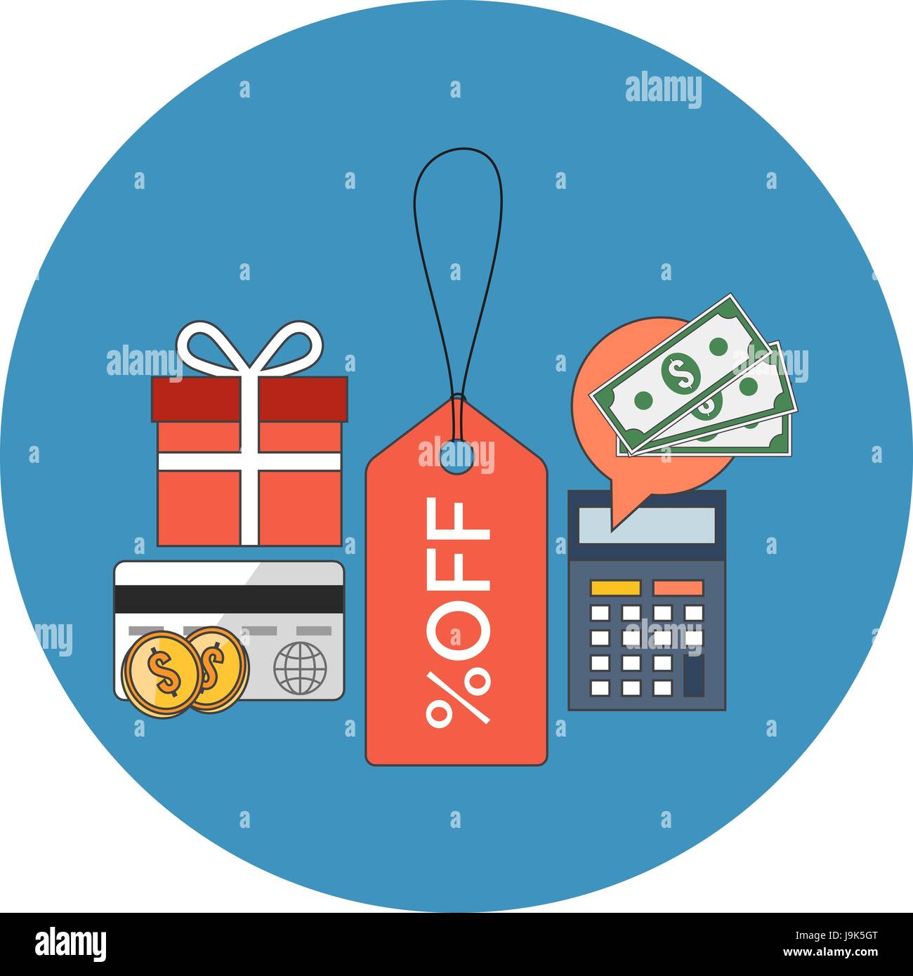 Discount concept. Flat design. Icon in blue circle on white background ...