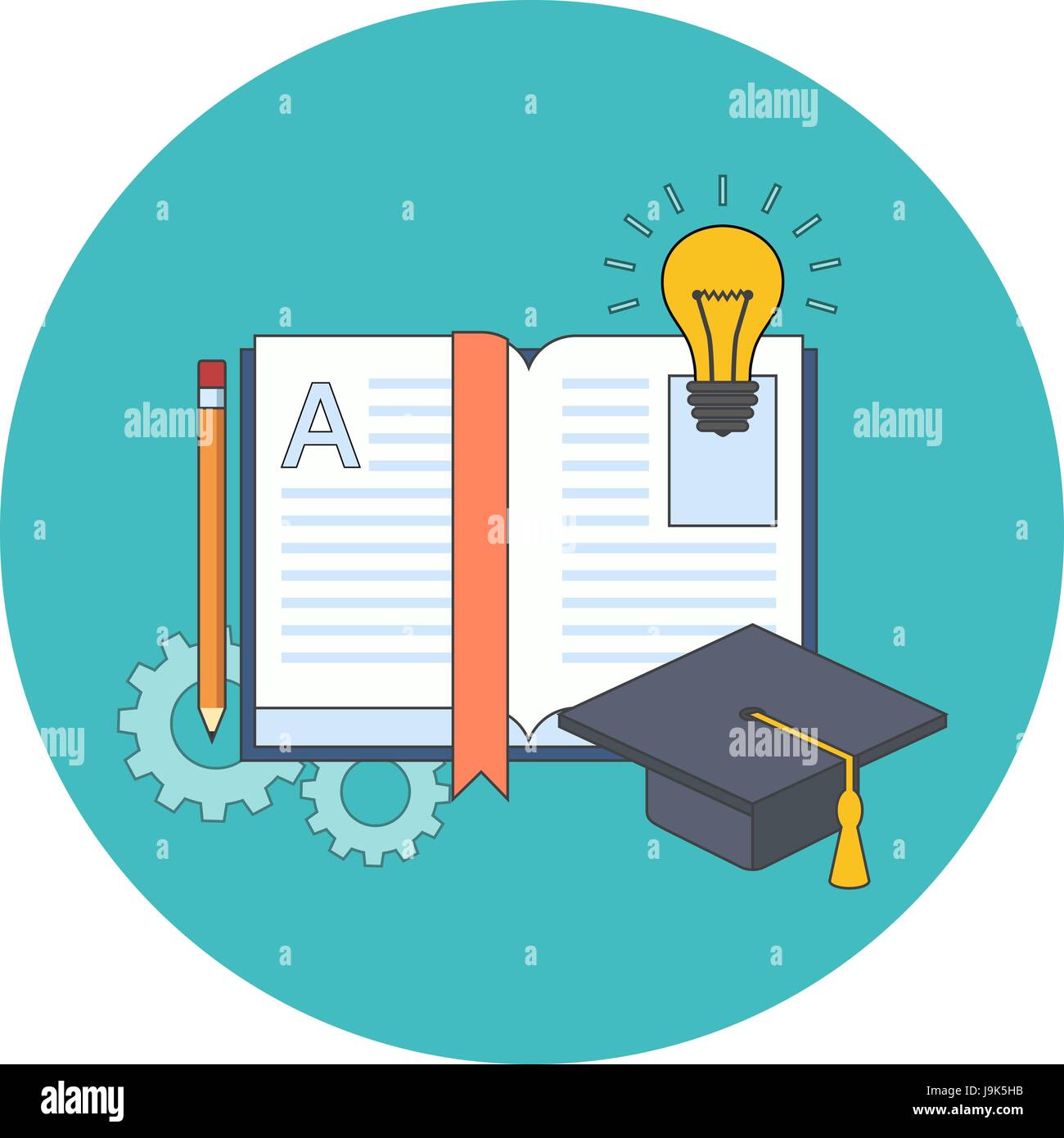 Education, learning, studying concept. Flat design. Icon in turquoise circle on white background ...
