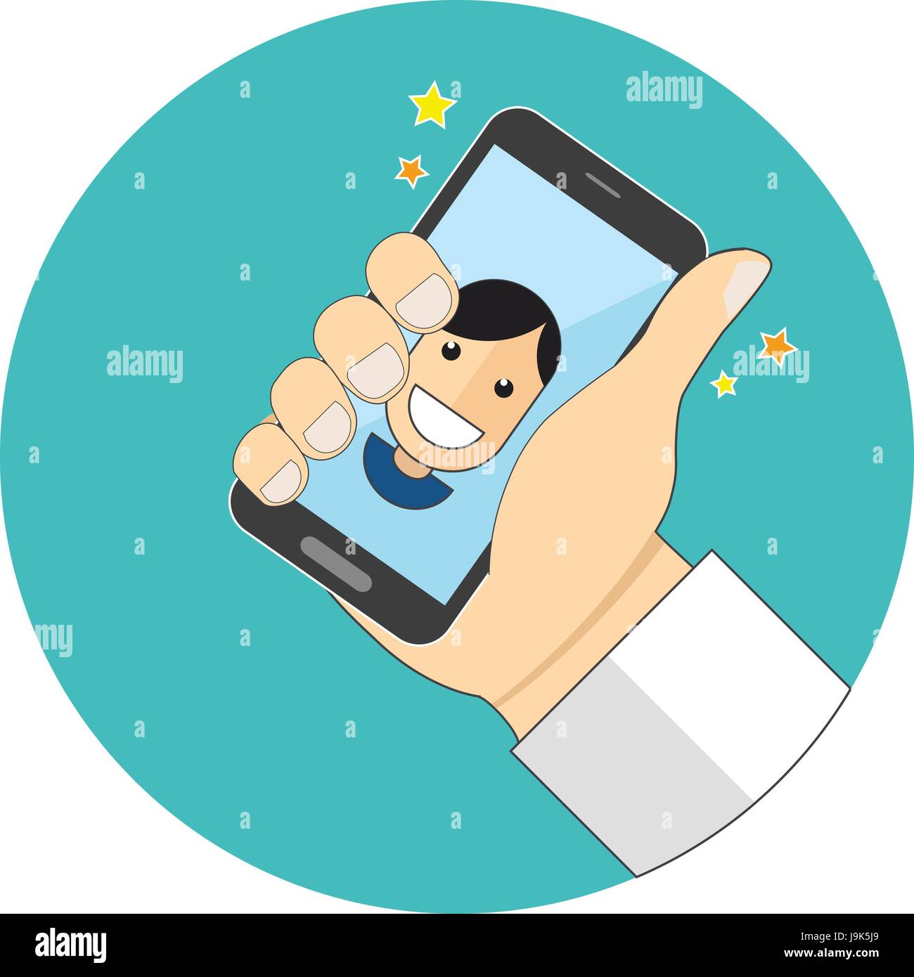 Power of selfie concept. Flat design. Icon in turquoise circle on white ...