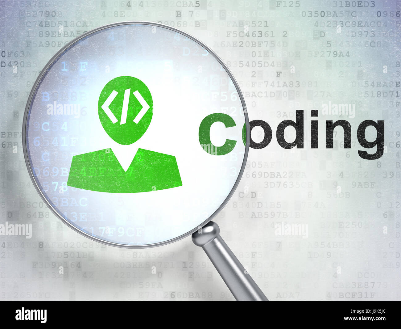 Database concept: Programmer and Coding with optical glass Stock Photo - Alamy