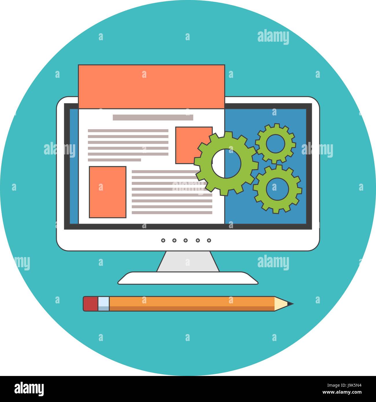 Website design, development concept. Flat design. Icon in turquoise circle on white background ...