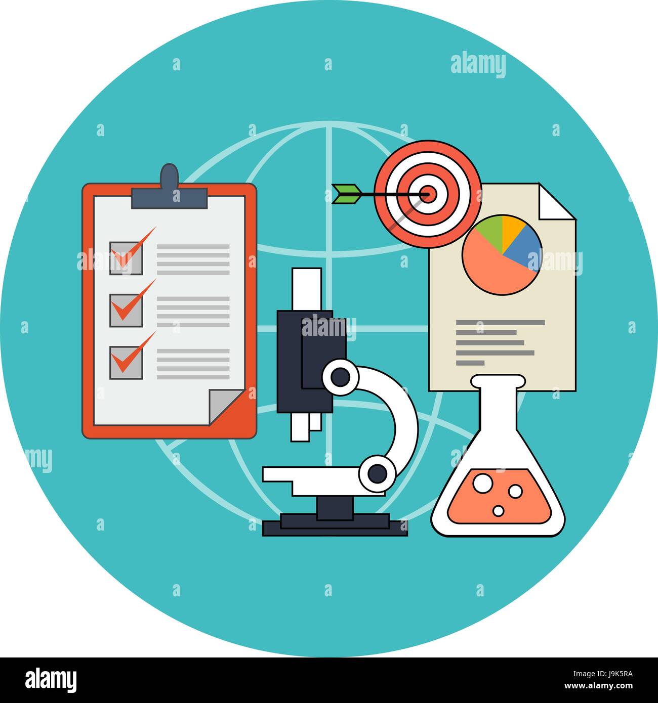 Market research concept. Flat design. Icon in turquoise circle on white ...