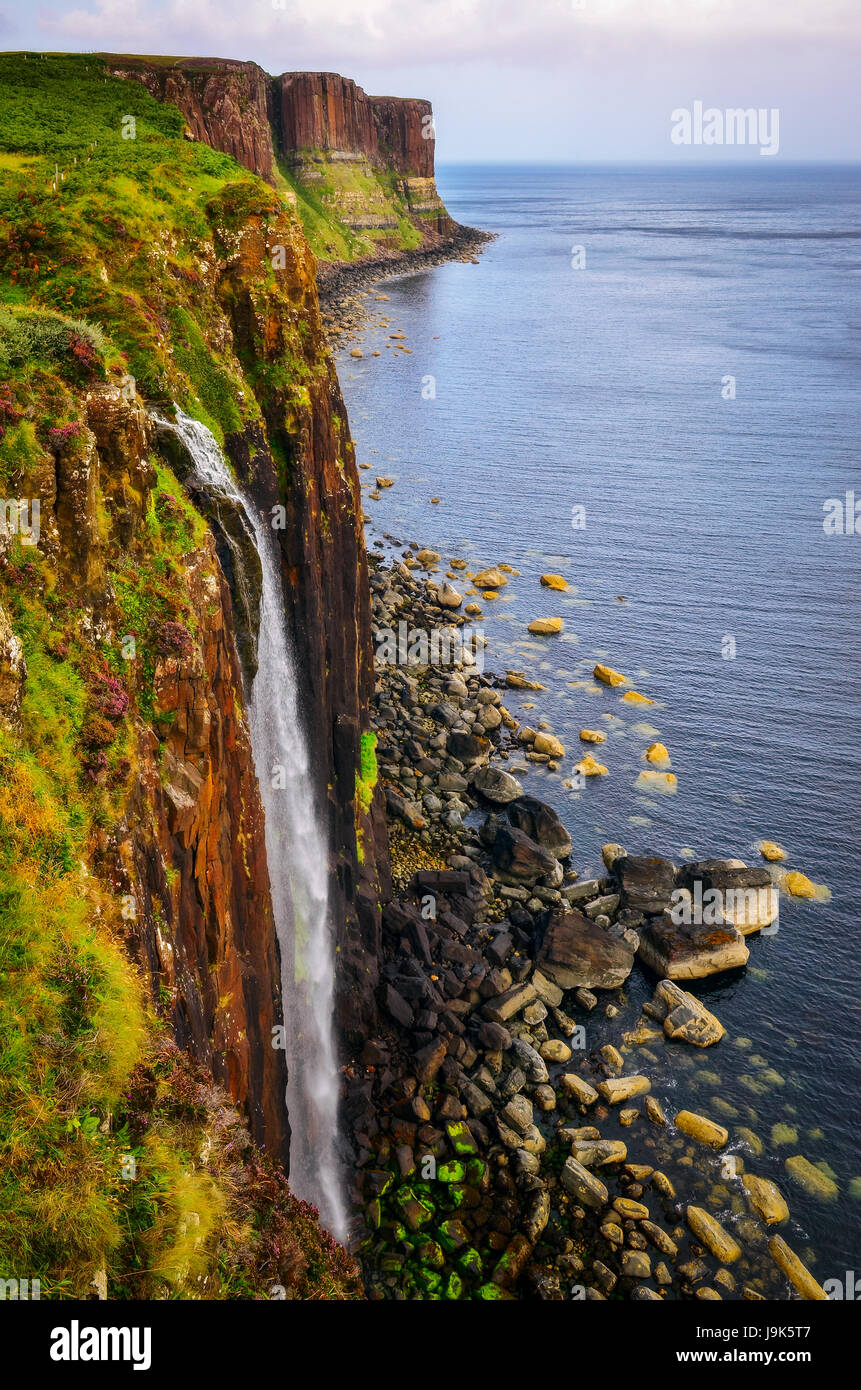 Kilt rock coastline cliff and waterfall in Scottish highlands, Scotland ...