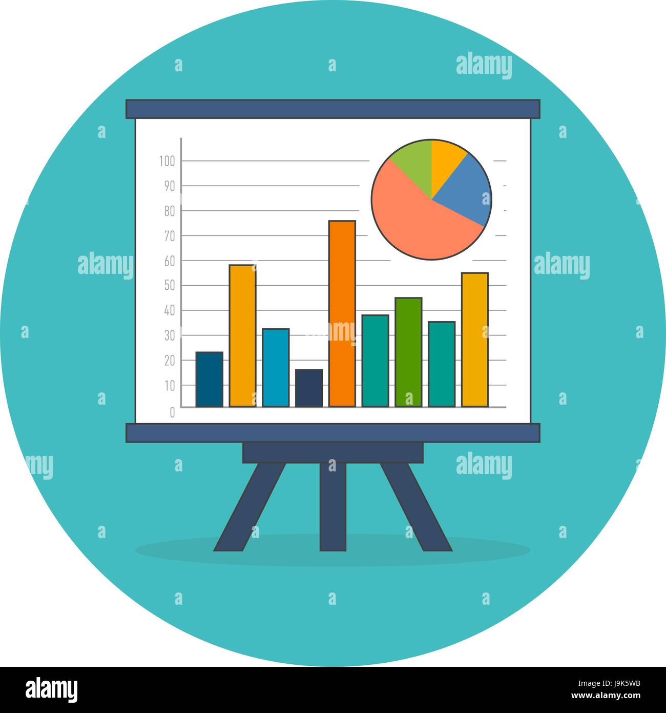 Infographics, statistics, data concept. Flat design. Icon in turquoise circle on white ...
