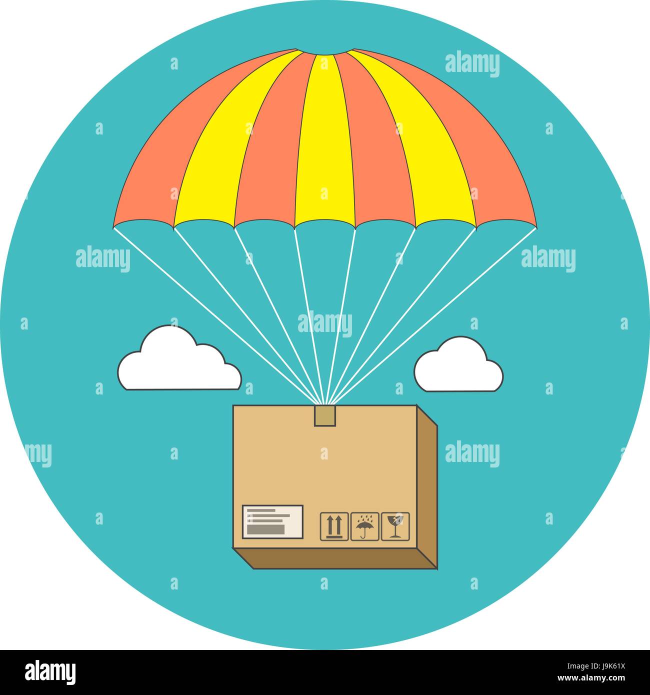 Package flying on parachute, delivery service concept. Flat design ...