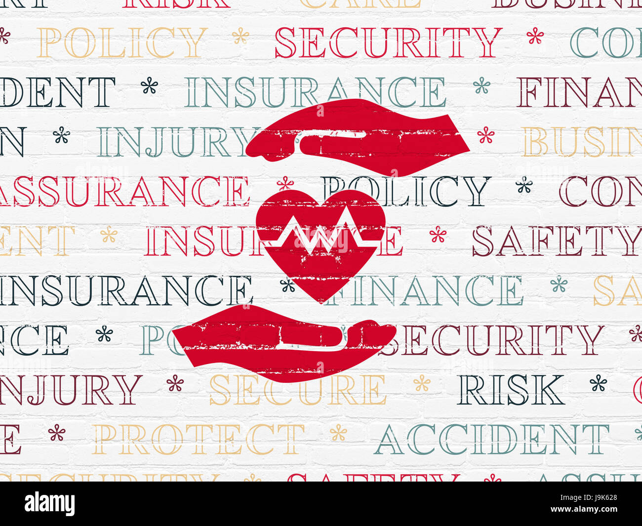 Insurance concept: Heart And Palm on wall background Stock Photo - Alamy