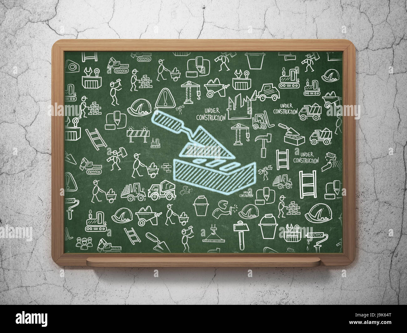Construction concept: Brick Wall on School board background Stock Photo ...
