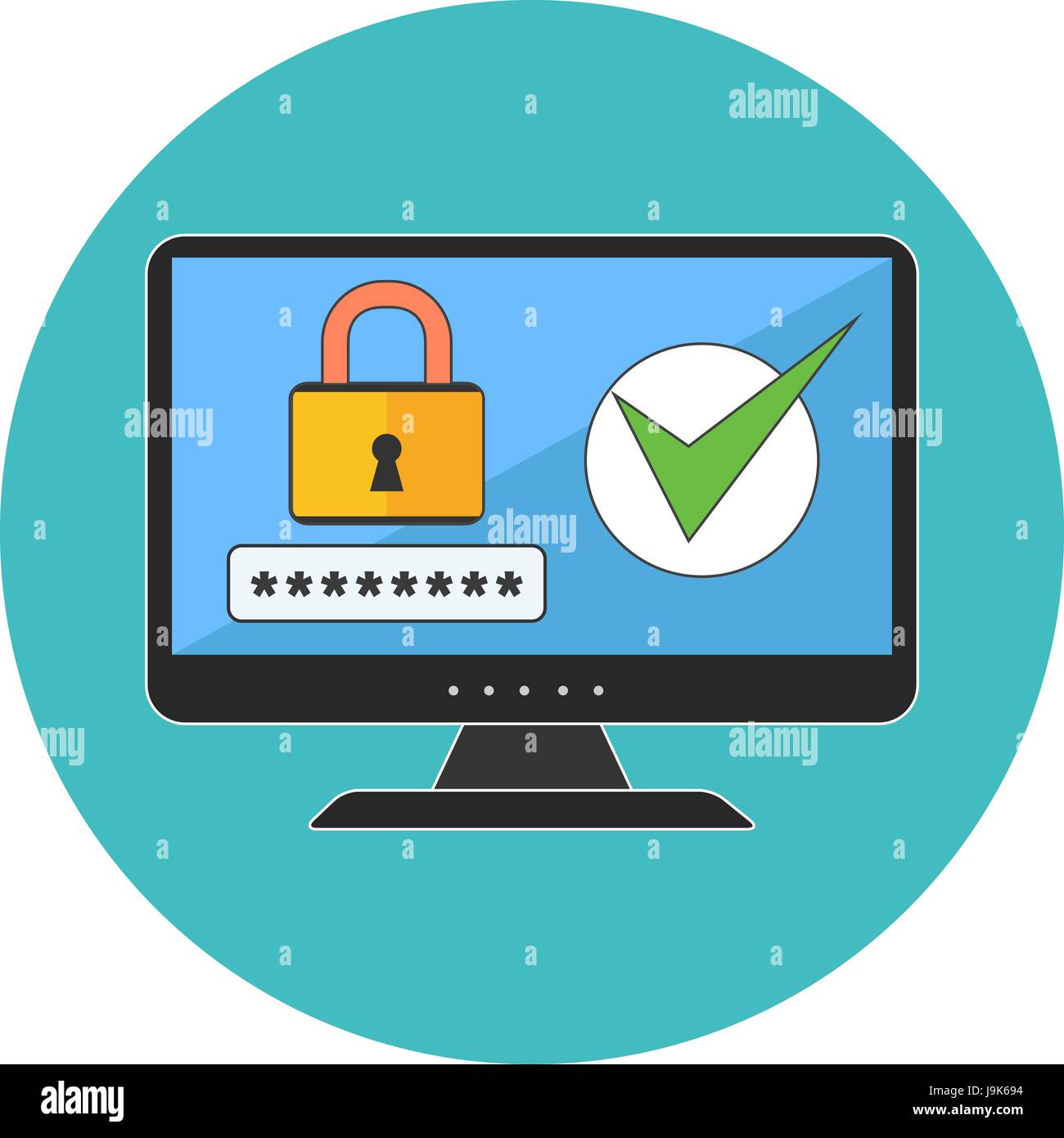Computer security concept. Flat design. Icon in turquoise circle on ...