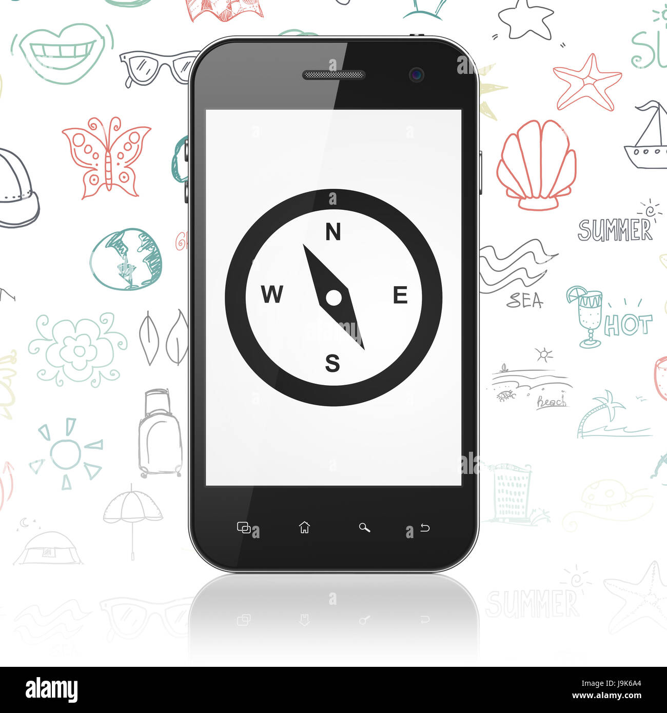 Travel concept: Smartphone with Compass on display Stock Photo - Alamy