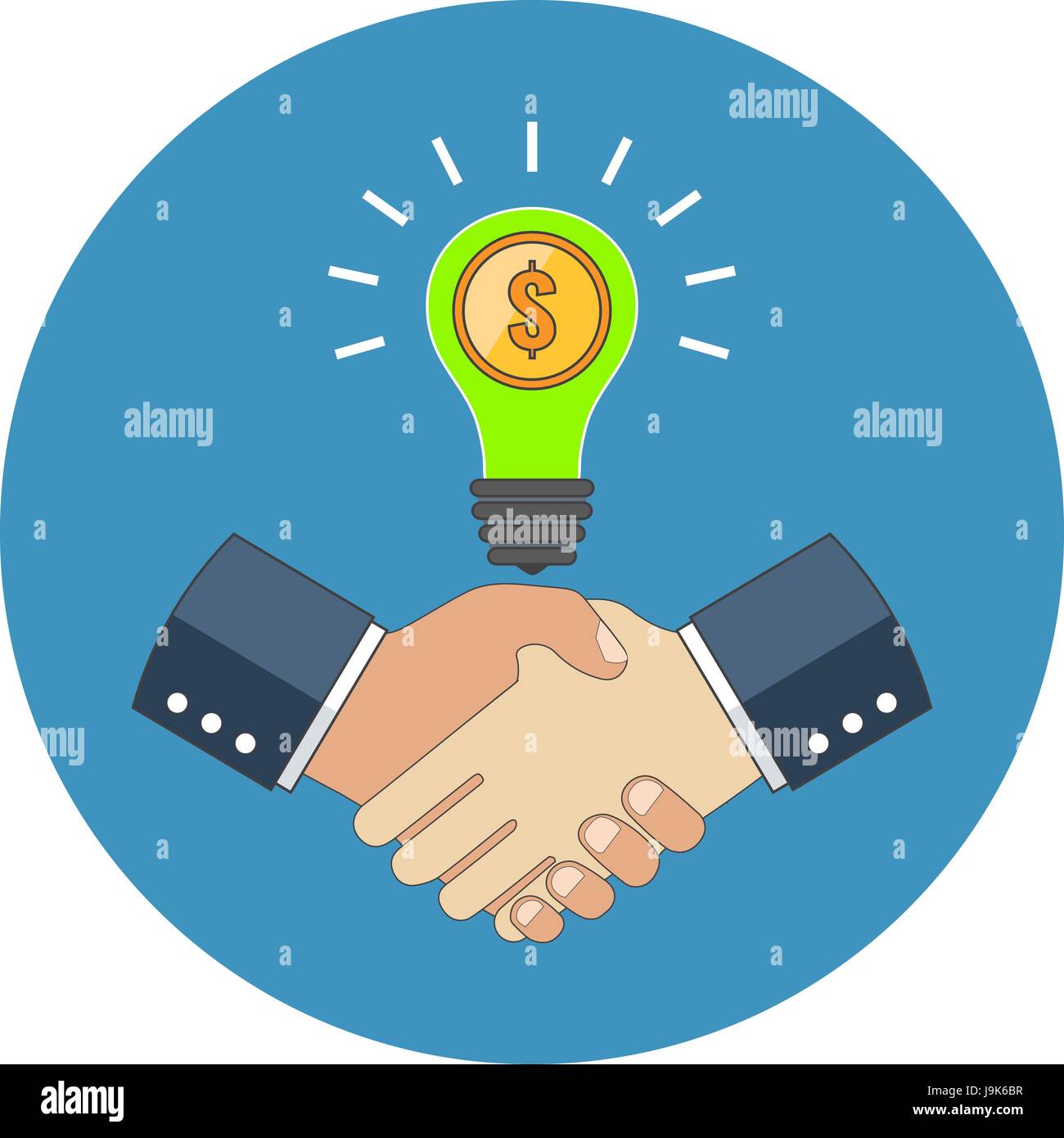 Business cooperation concept. Flat design. Icon in blue circle on white ...