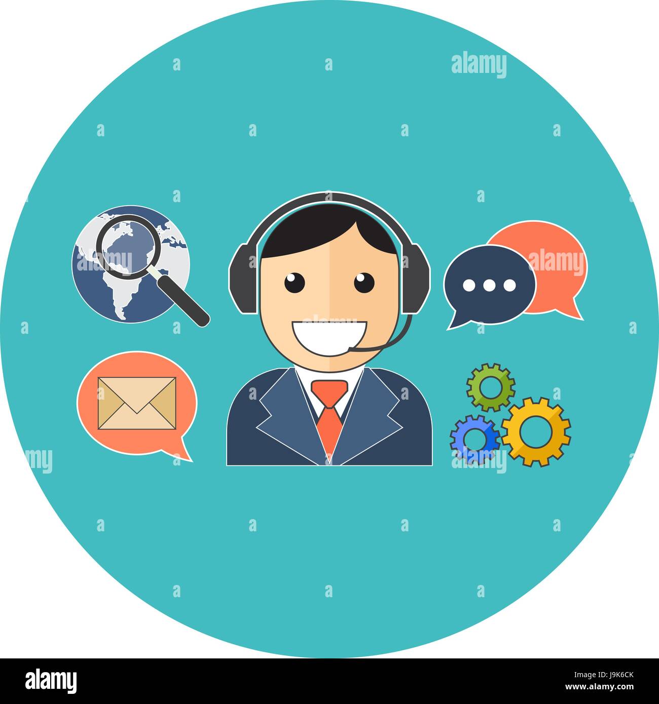 Online support concept. Flat design. Icon in turquoise circle on white background Stock Vector ...