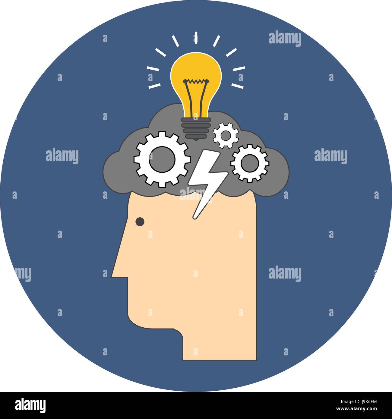 Brainstorming concept. Flat design. Icon in blue circle on white ...