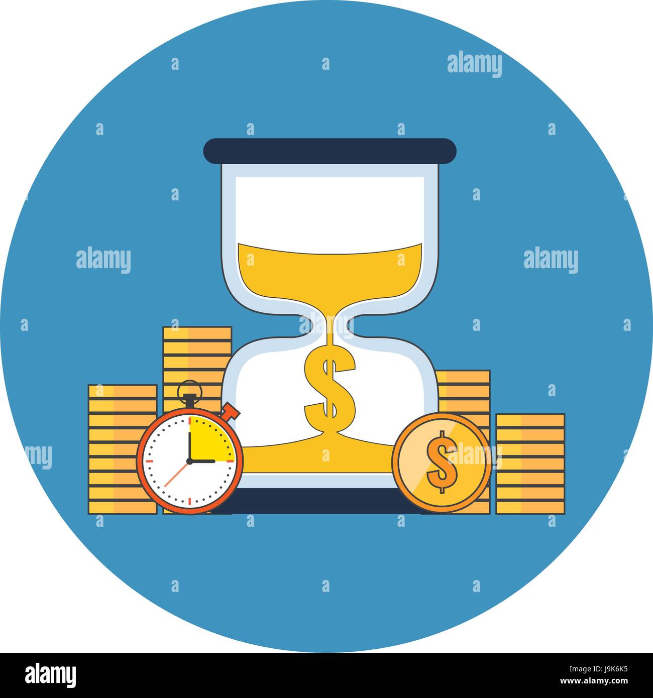 Time is money concept. Flat design. Icon in blue circle on white ...