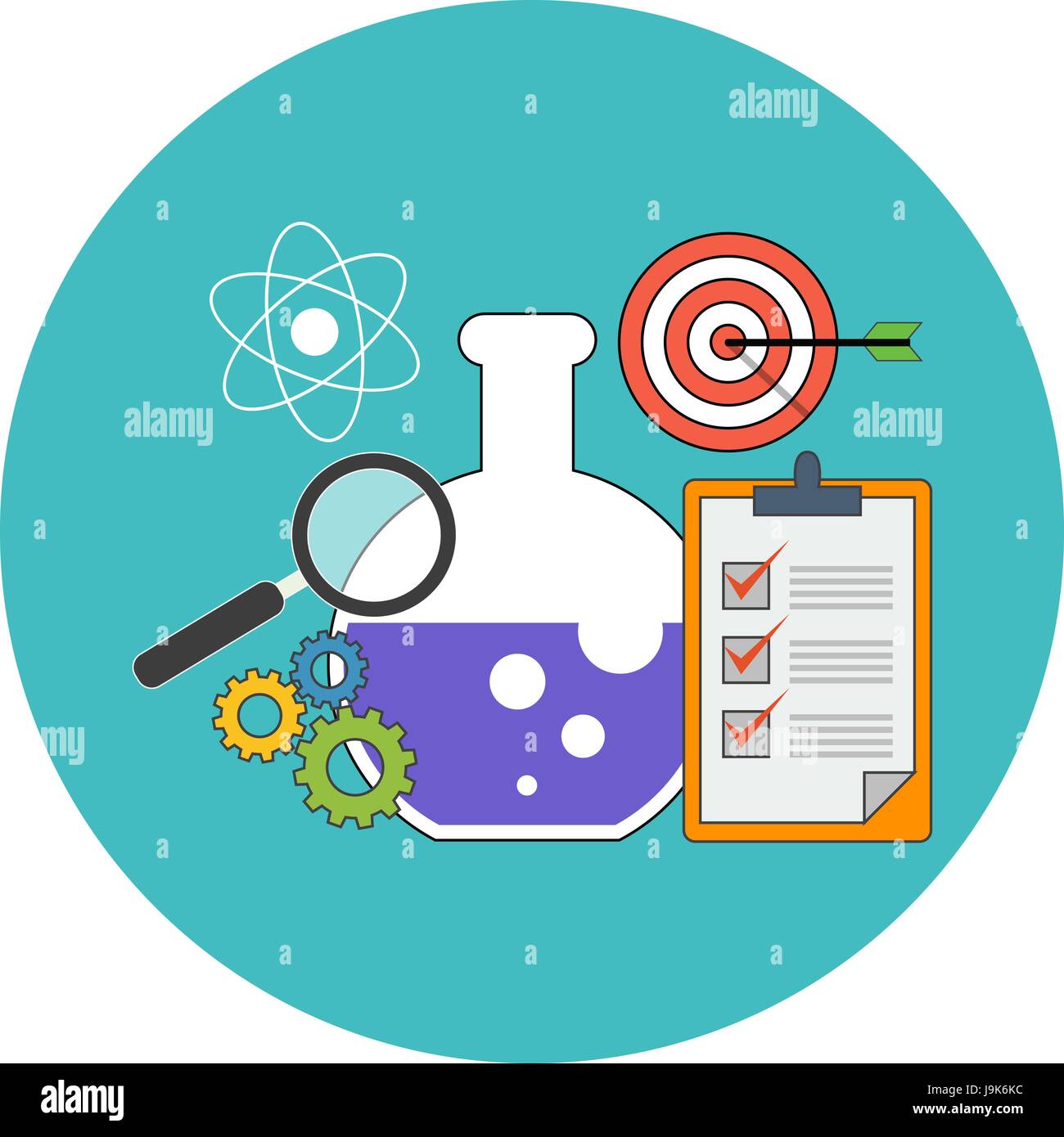 Research concept. Flat design. Icon in turquoise circle on white background Stock Vector Image ...